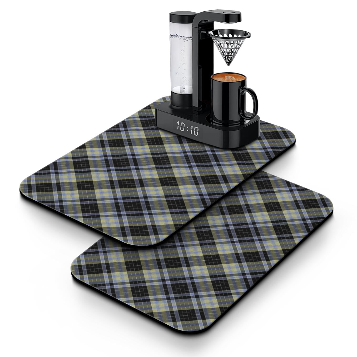Vintage Checkered Coffee Bar Mat Absorbent Diatom Mud Dish Drying Pad ...