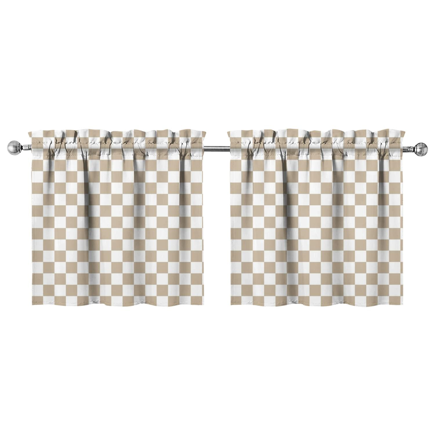 Vintage Checkered Kitchen Curtains Set of 2 - 27.5x24 Inch Tier Caf Curtains Semi-Sheer Rod ...