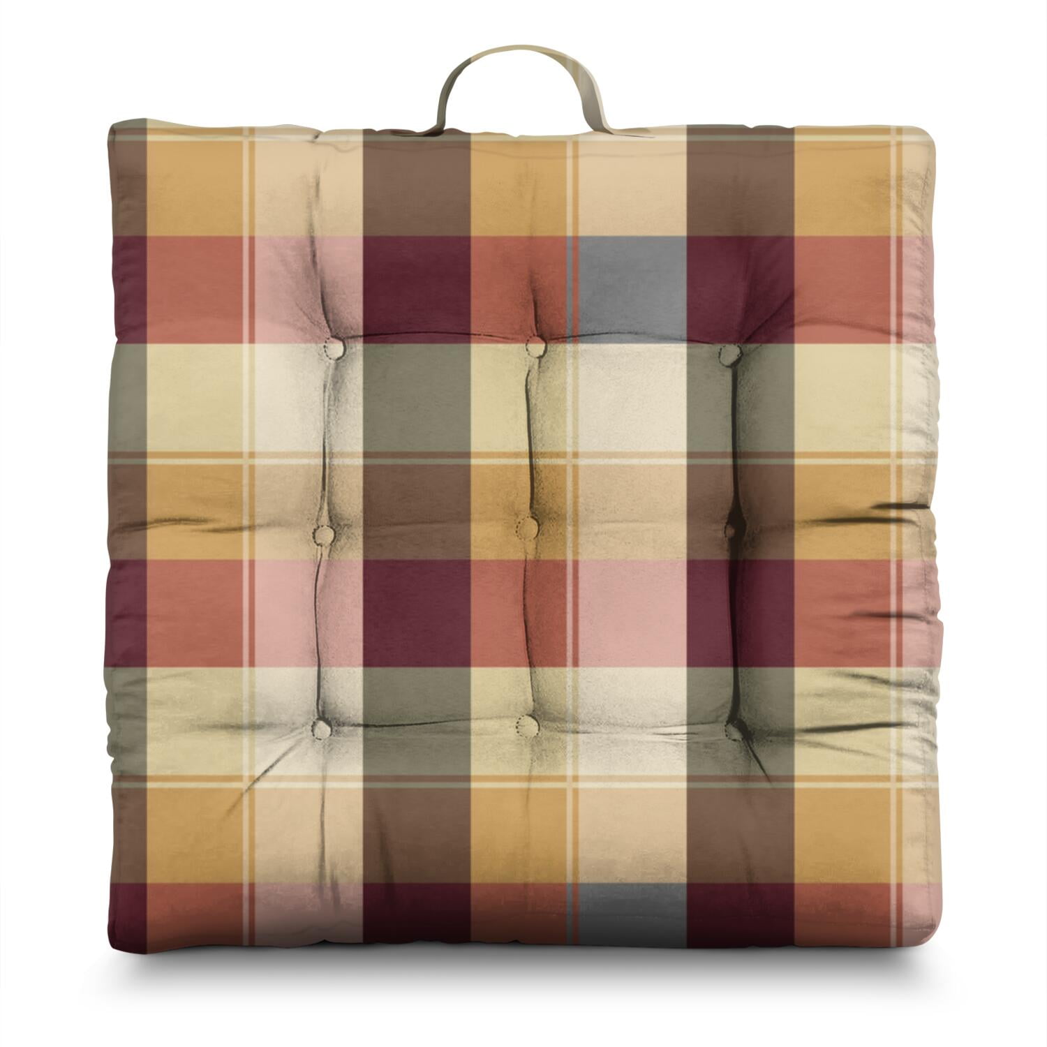 Vintage Checkered Zabuton Cushion - Square Japanese-Style Floor Seat ...