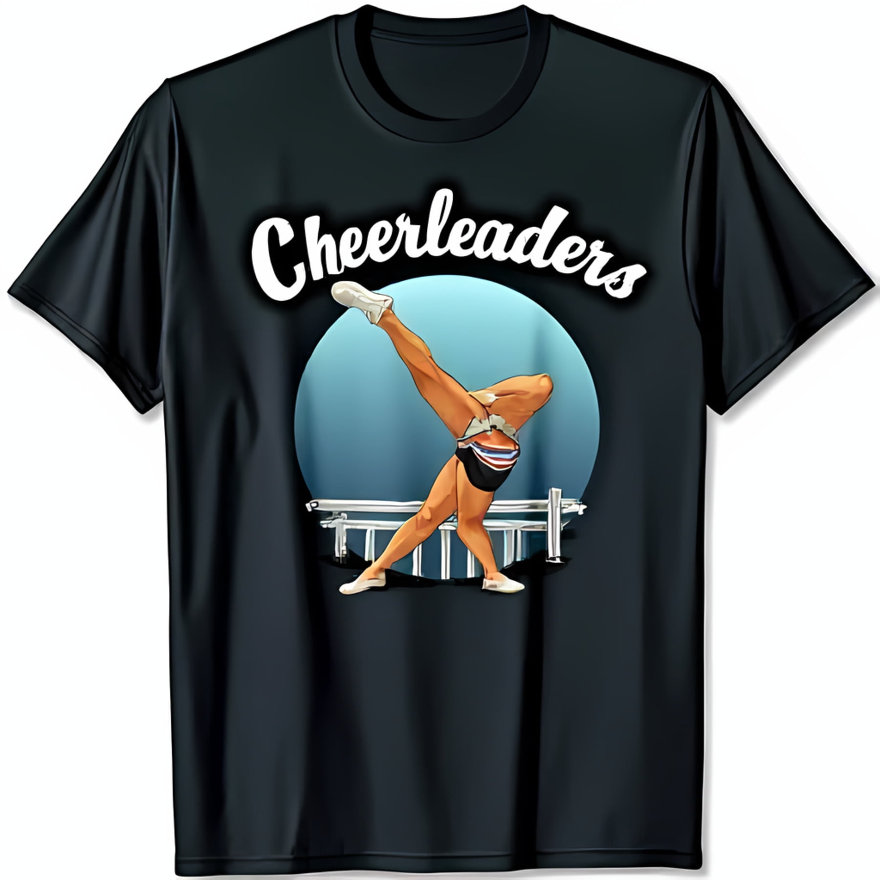 Vintage Cheerleaders Black T-Shirt with Cheerleader Split Graphic in ...