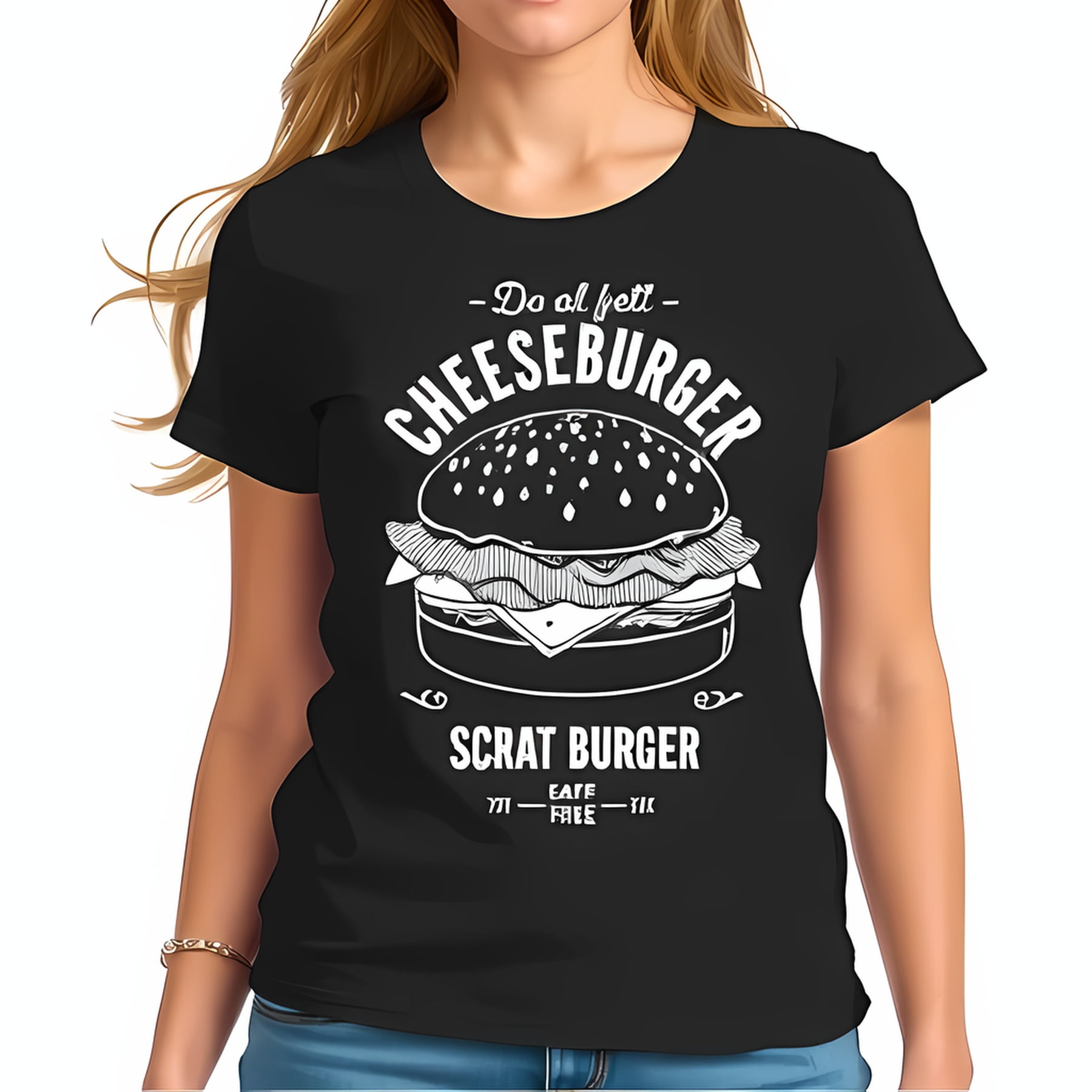 Vintage Cheeseburger Graphic T-Shirt for Women "Scrat Burger" Design ...
