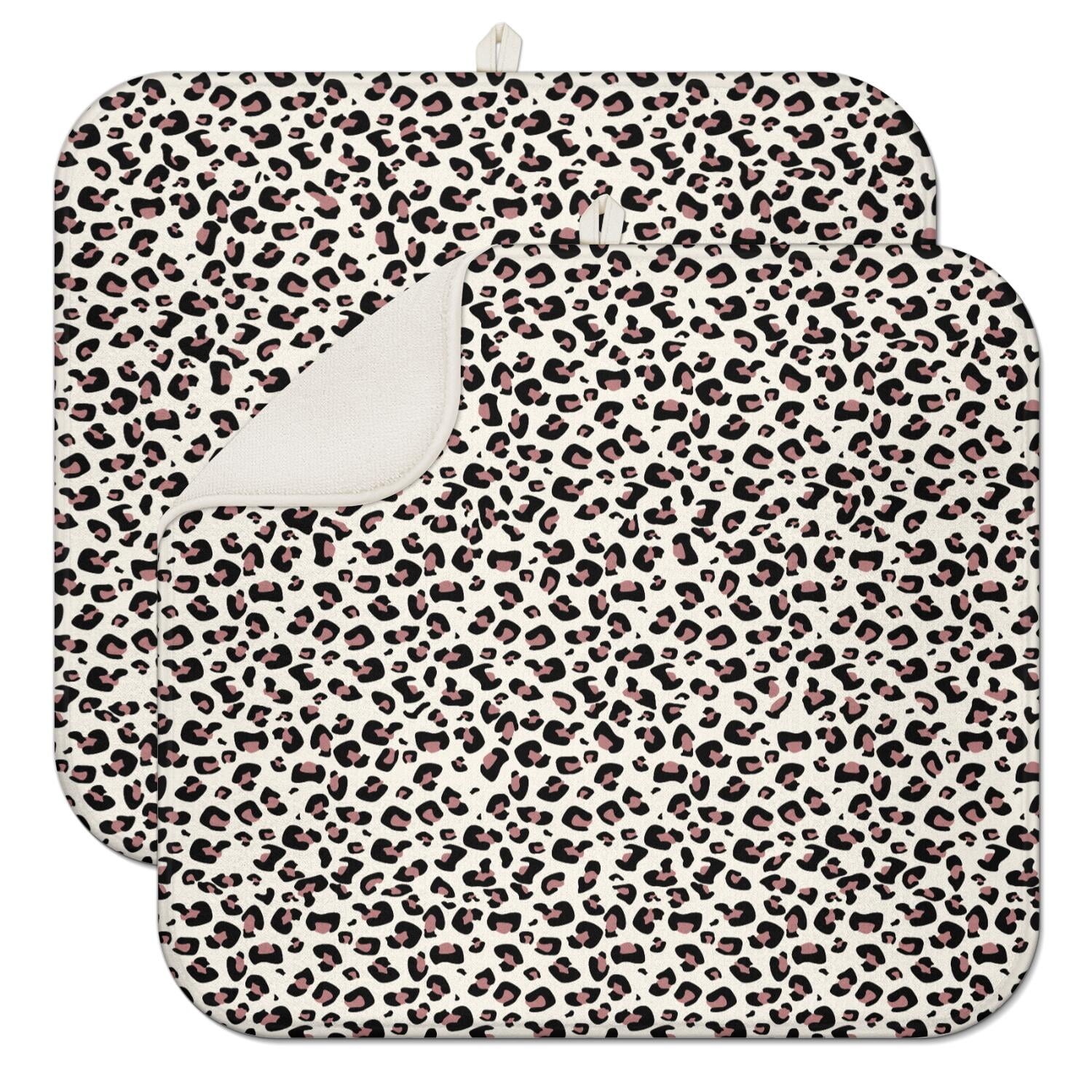 Vintage Cheetah Spots Dish Drying Mat – Retro Leopard Print Design with ...