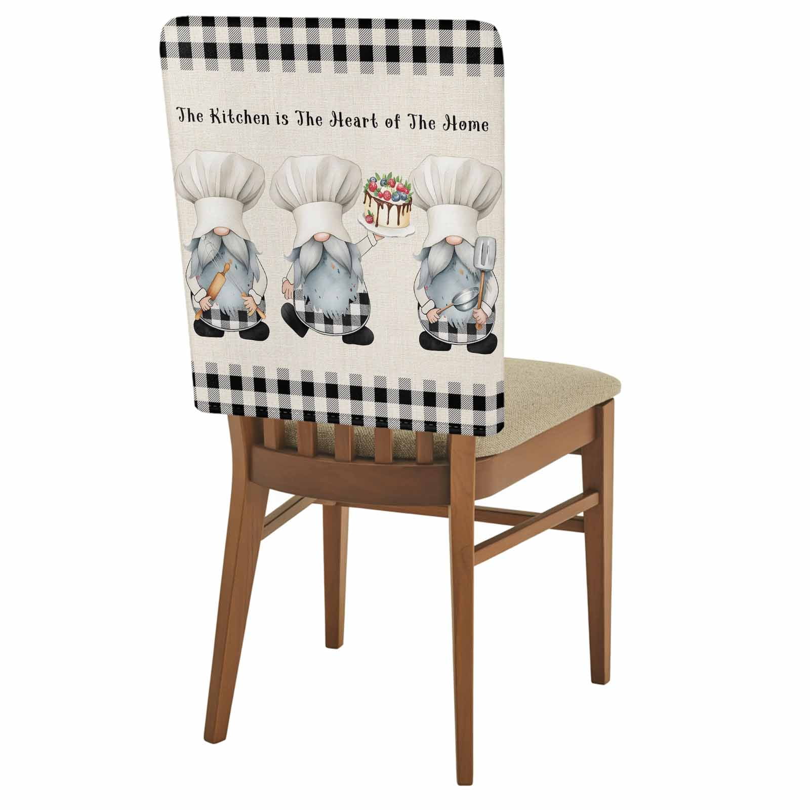 Vintage Chef Chair Back Covers Set of 6, Gnome Cake Dessert Cook Linen ...