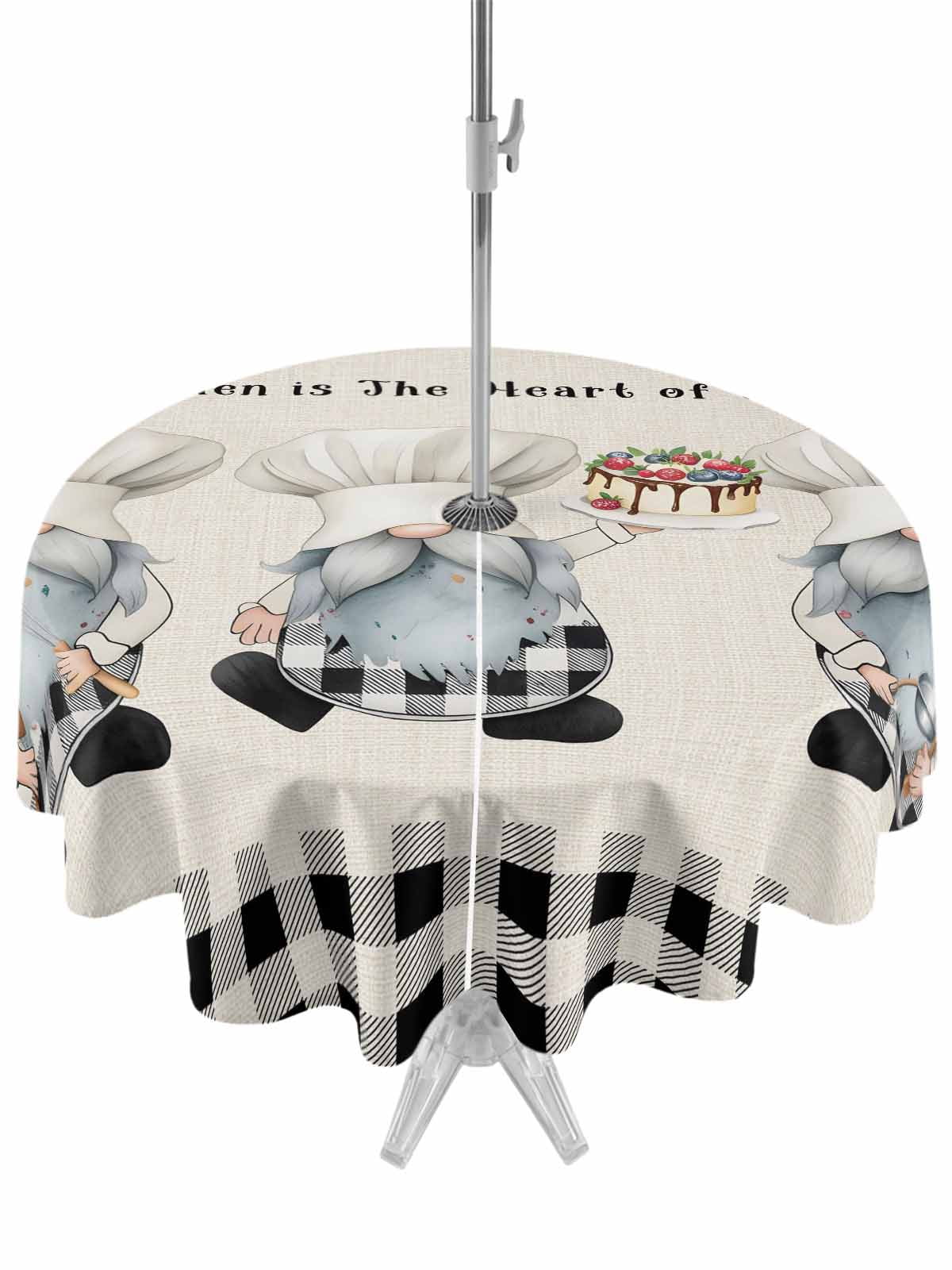 Vintage Chef Round Outdoor Tablecloth with Umbrella Hole Gnome Cake ...