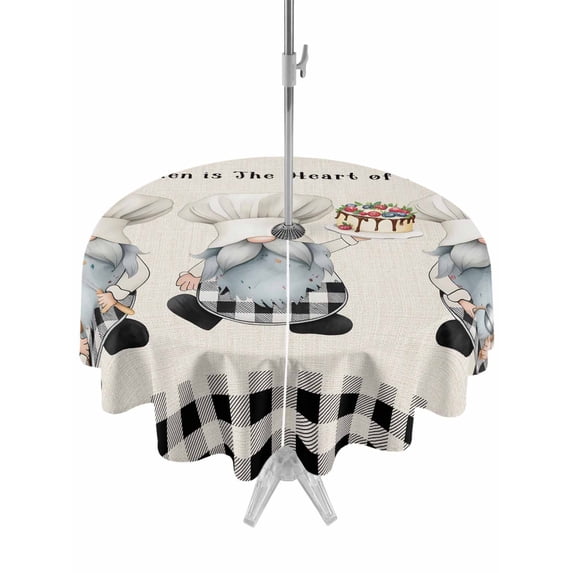 Vintage Chef Round Outdoor Tablecloth with Umbrella Hole Gnome Cake ...