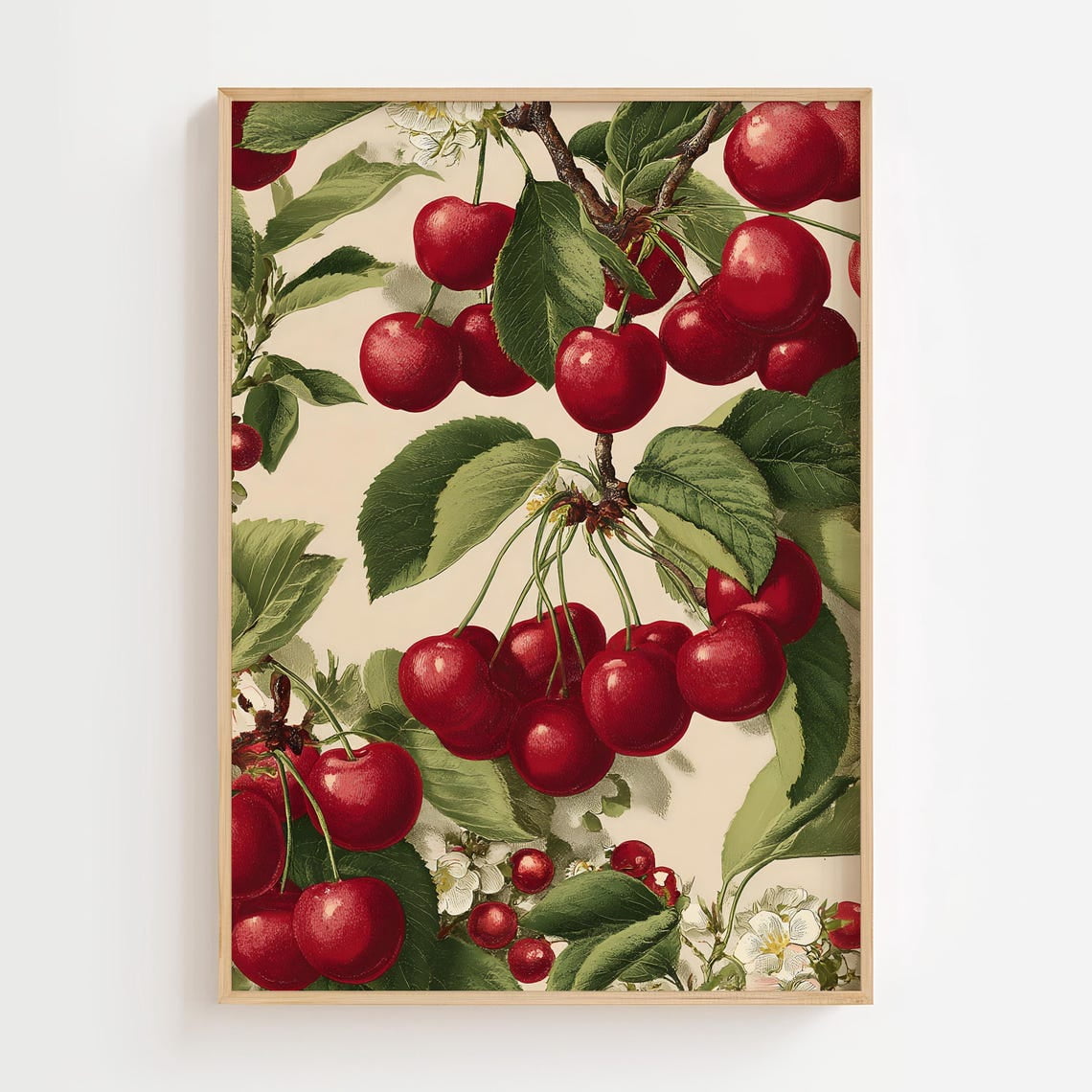 Vintage Cherry Botanical Wall Art, Kitchen Fruit Print, Red Cherry ...