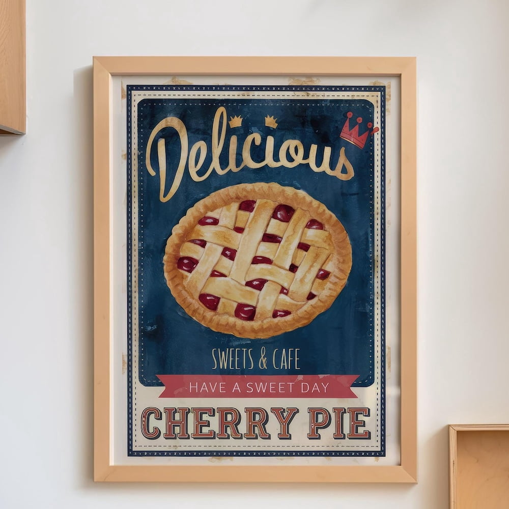 Vintage Cherry Pie Wall Art Print, Retro Wall Art, Aesthetic Kitchen ...