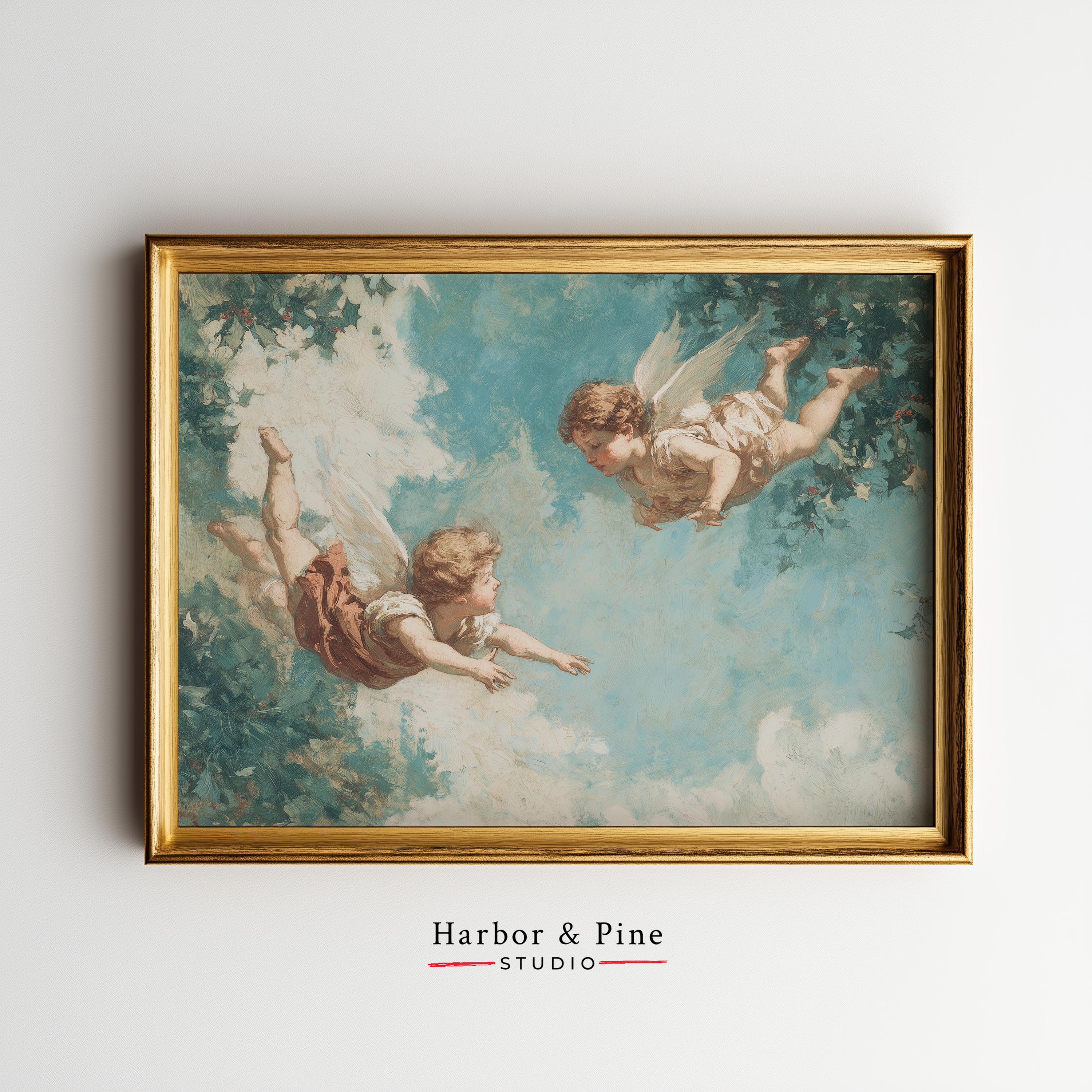 Vintage Cherubs In Sky - Printable Ethereal Scene, Antique Style ...