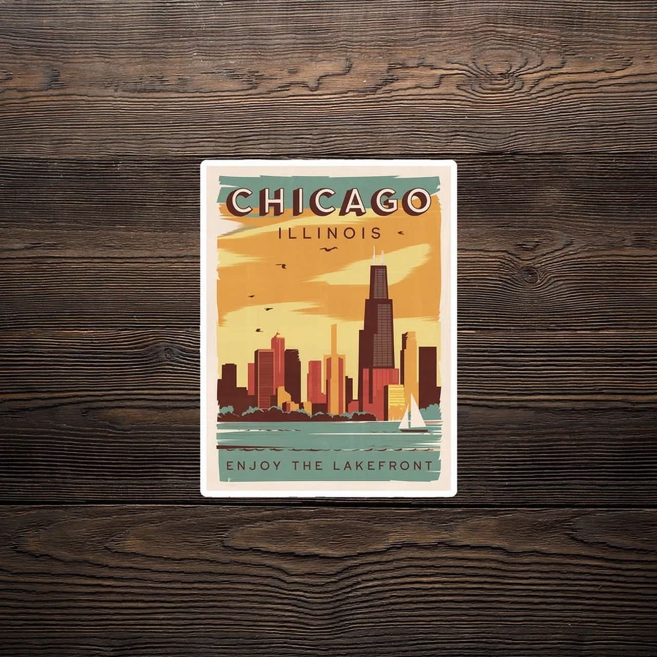 Vintage Chicago Illinois Travel Sticker - Enjoy The Lakefront Skyline ...