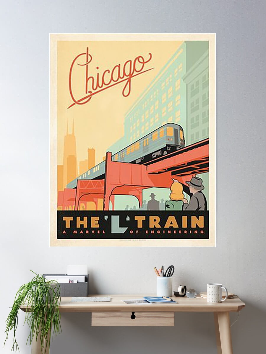 Vintage Chicago Poster, Chicago The L Poster, The L Train, Art Deco Chicago Poster, Elevated ...