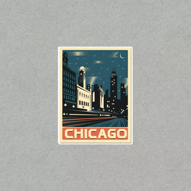 Vintage Chicago Skyline Sticker - City Night Lights Travel Decalphone ...