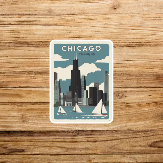 Vintage Chicago Travel Sticker - The Windy City Skyline Stickerphone ...