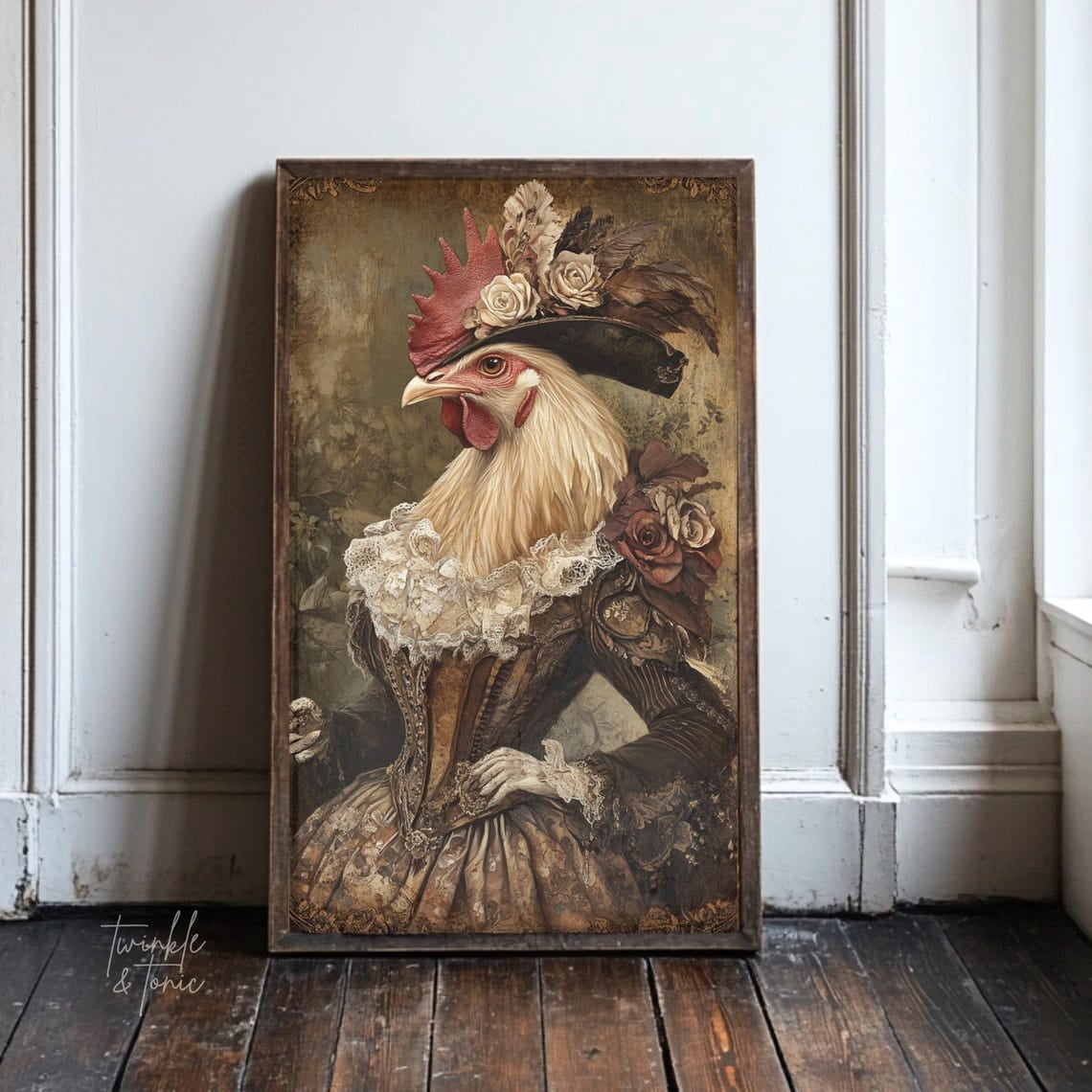 Vintage Chicken Art Print Rustic Antique Victorian Poster Muted Cottage ...