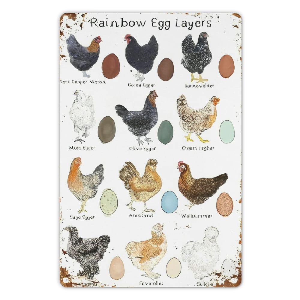 Vintage Chicken Breeds Metal Sign - Rustic Farmhouse Wall Decor ...