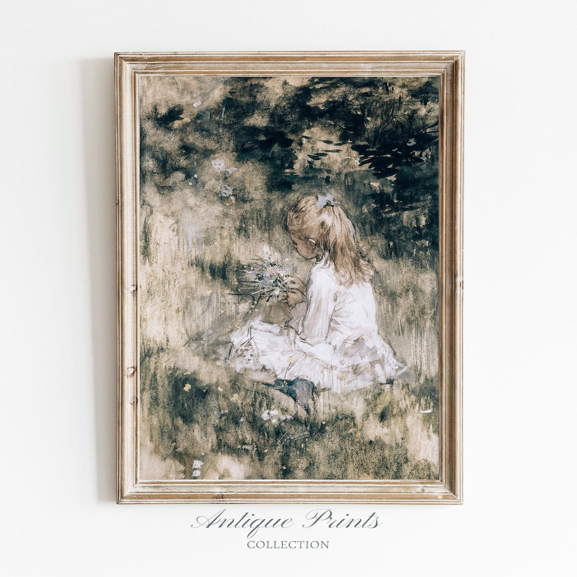 Vintage Child Portrait, Girl Drawing Wall Art, Victorian Antique Child ...