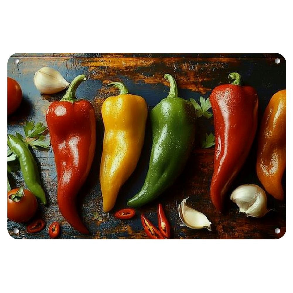 Vintage Chili Pepper Metal Tin Sign, Heat Wave Design, Multipurpose ...