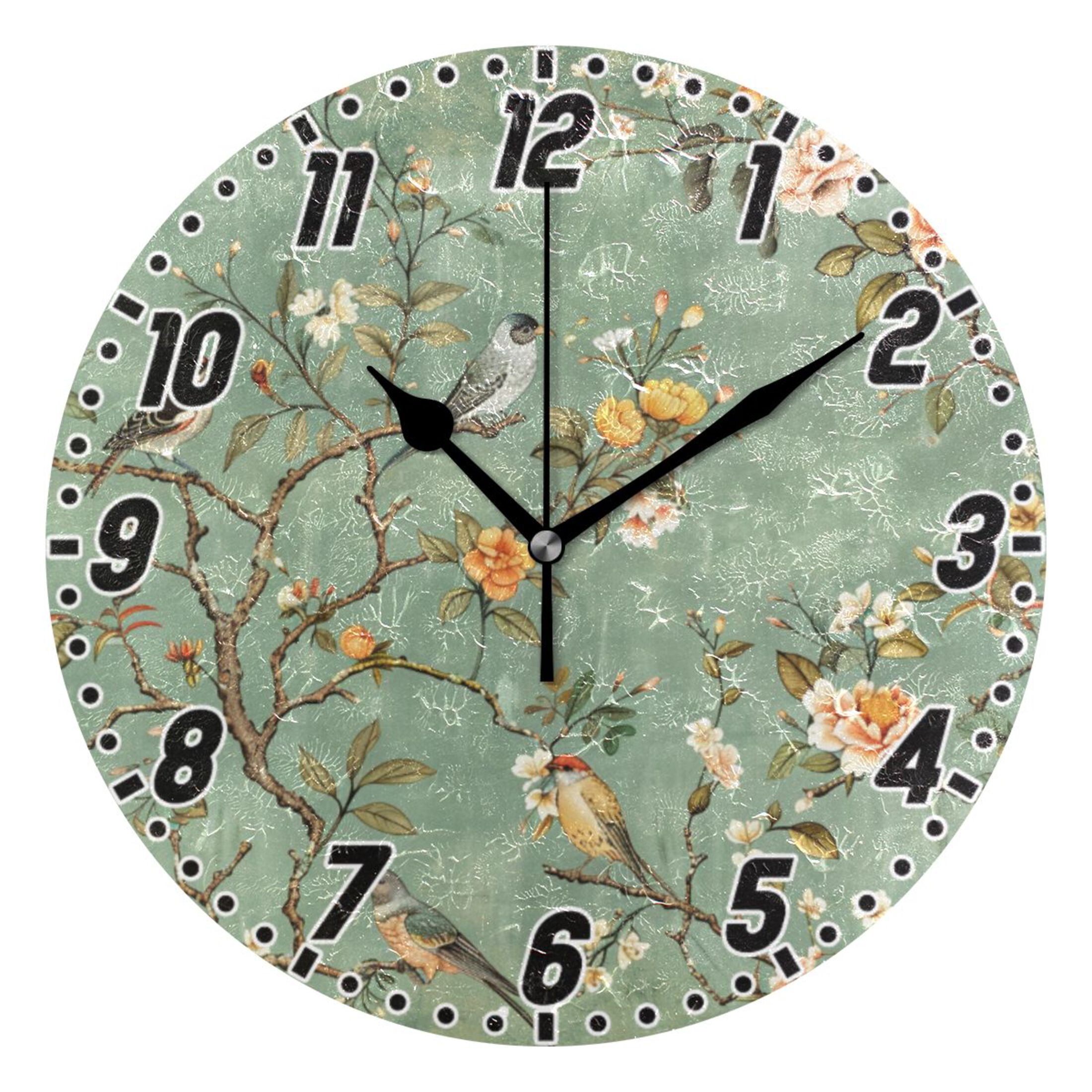 Vintage Chinese Bird and Flower Wall Clock 9.8 inch Battery Operated ...