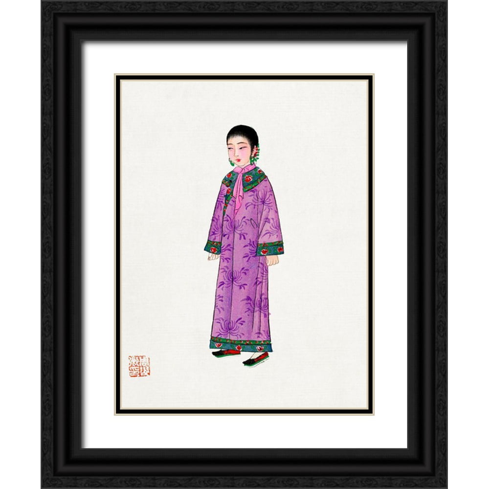 Vintage Chinese Clothing 12x14 Black Ornate Wood Framed with Double ...