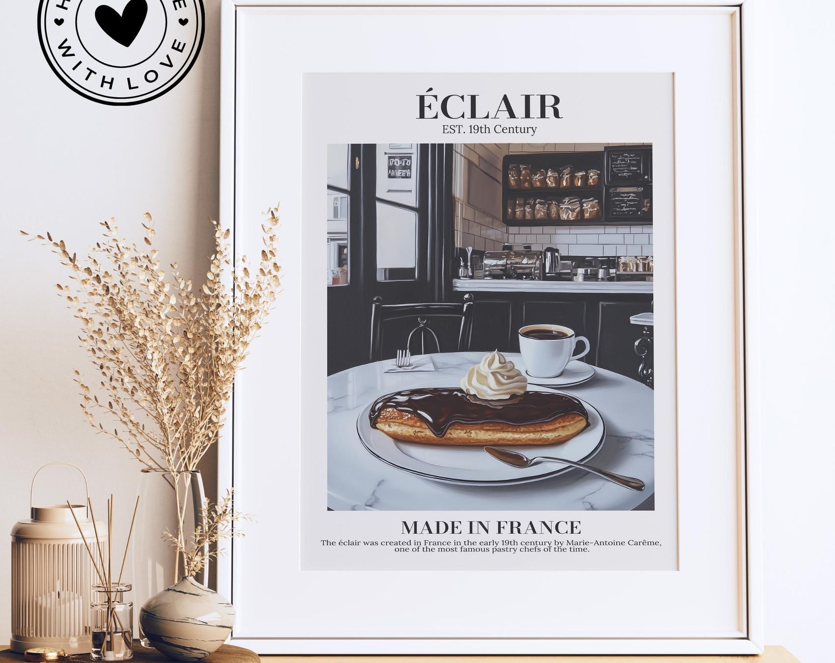 Vintage Chocolate Eclair Poster French Pastry Food Poster Dessert Print Restaurant Kitchen ...