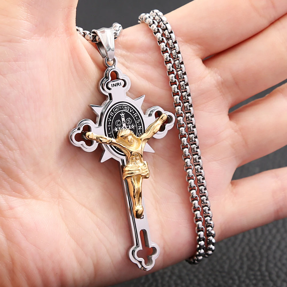 Vintage Christian Jesus Cross Pendant Necklace Men's 14K White Gold ...