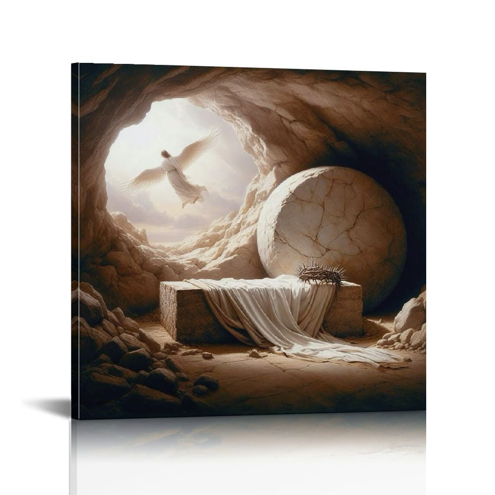 Vintage Christian Jesus Wall Art Jesus Leaves the Tomb Canvas Painting Resurrected Savior Leaves ...