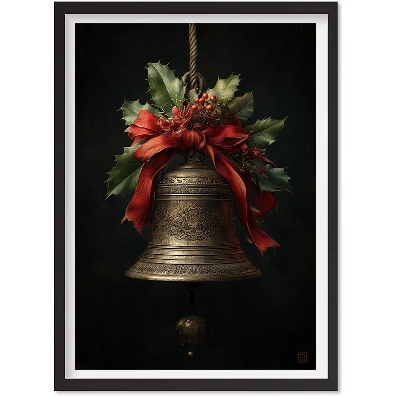 Vintage Christmas Bell Print • Dark Moody Winter Decor • Rustic Festive ...