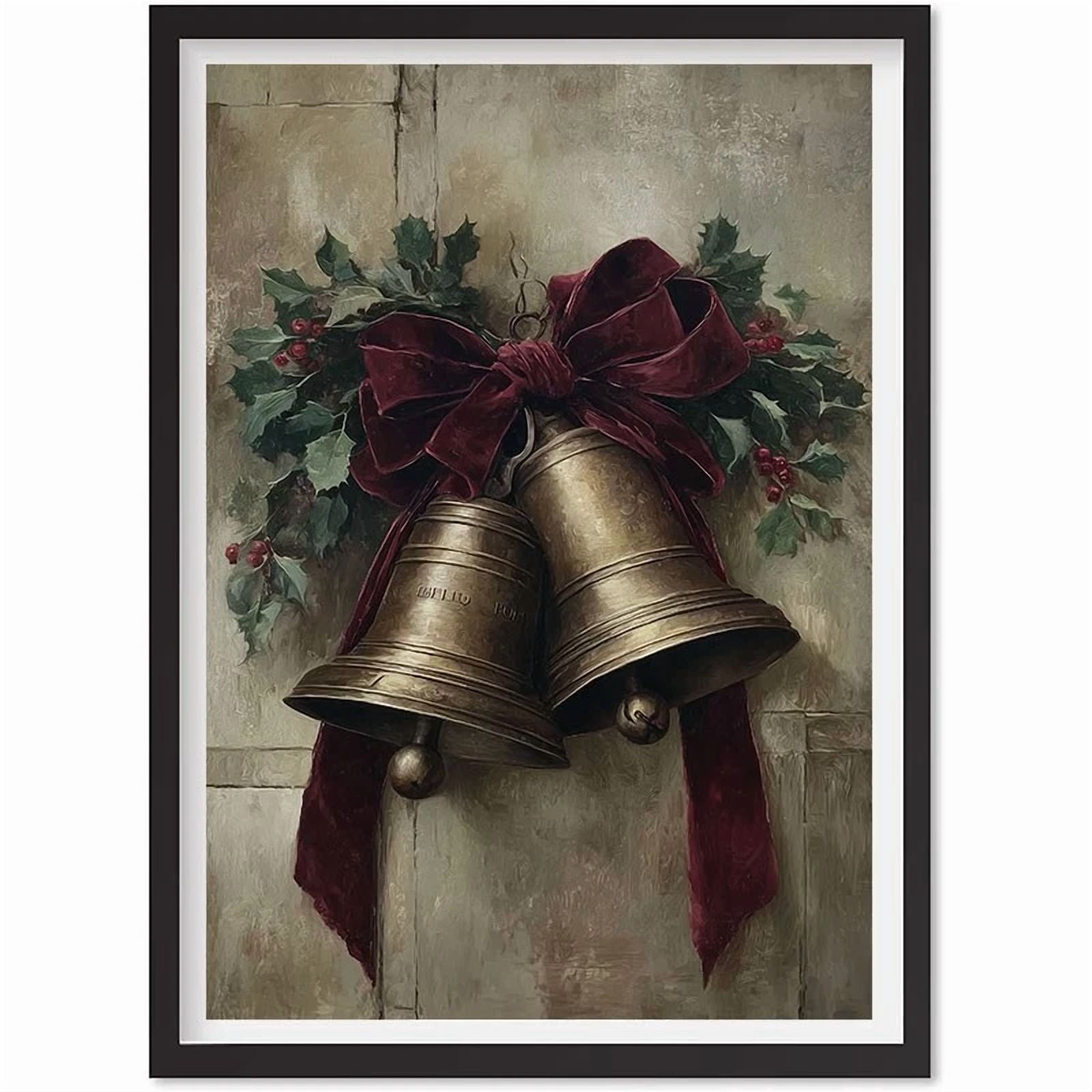 Vintage Christmas Bells Poster - Festive Holiday Decor With Burgundy ...