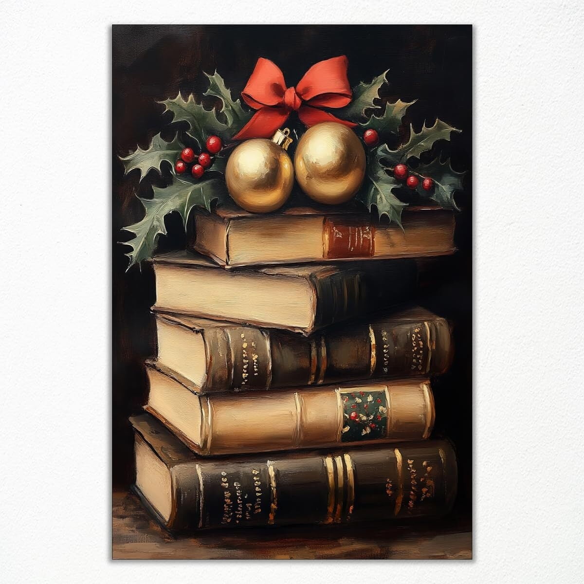 Vintage Christmas Canvas Wall Art, Rustic Books Art Still Life Pictures ...