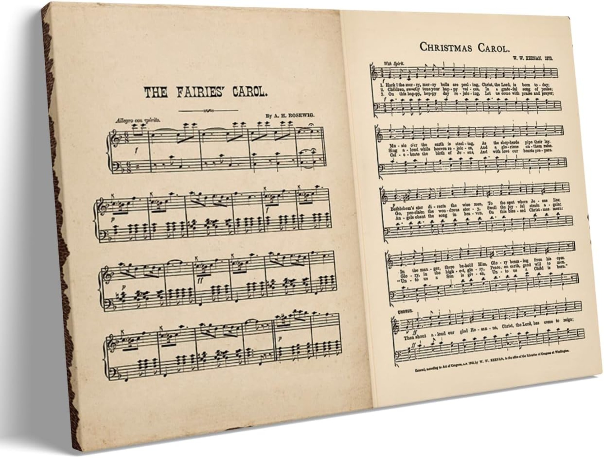 Vintage Christmas Carol Wall Art Antique Sheet Music Frame Wrap Print ...