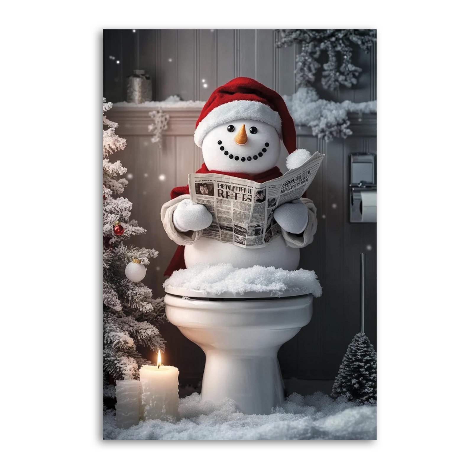 Vintage Christmas Funny Snowman Sitting On Toilet Reading Newspaper ...