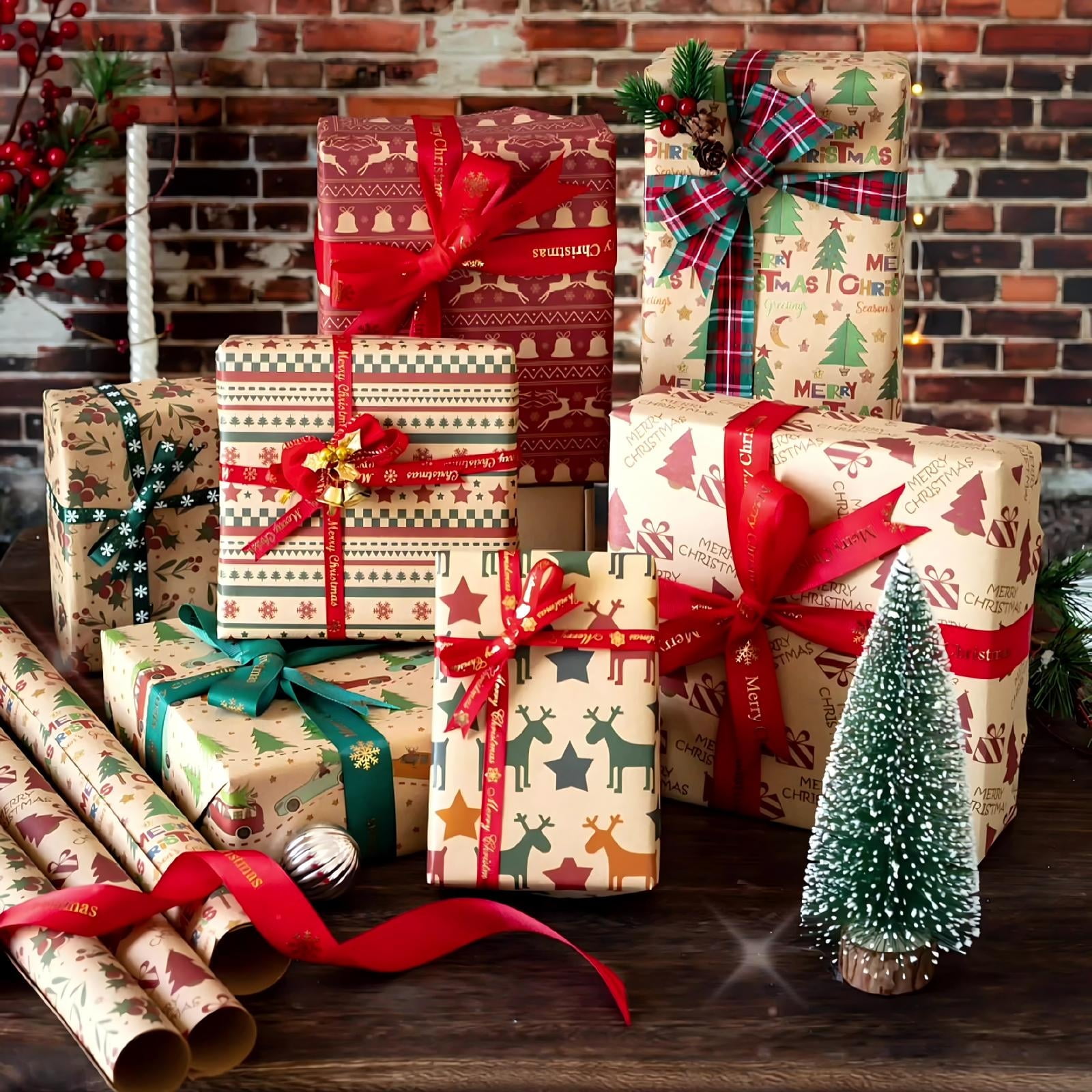 Vintage Christmas Gift Wrapping Paper Set, 6 Sheets Kraft Paper 19.7×27 ...