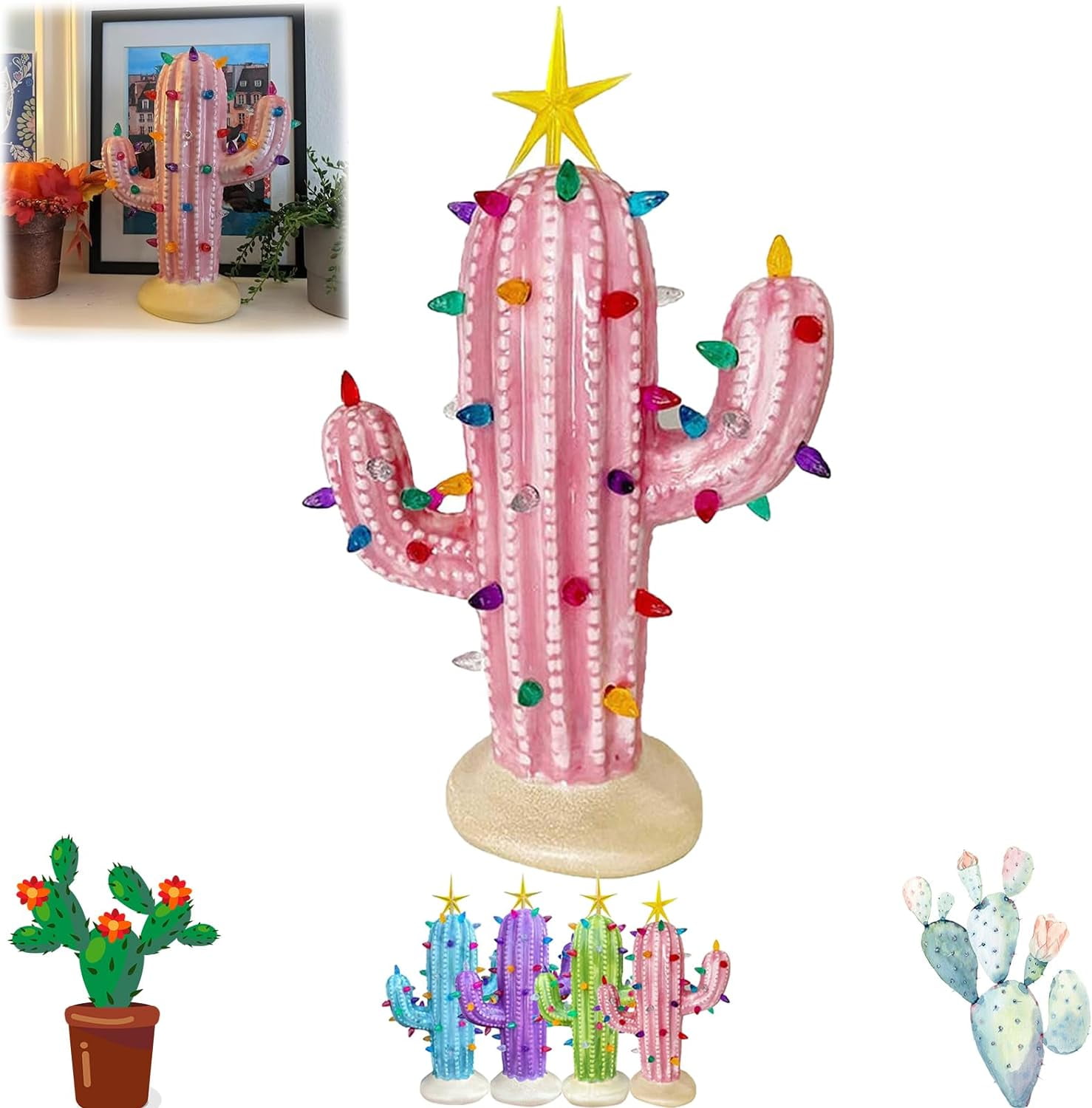 Vintage Christmas Luminous Cactus, Christmas Decor Creative Cactus, Pre ...