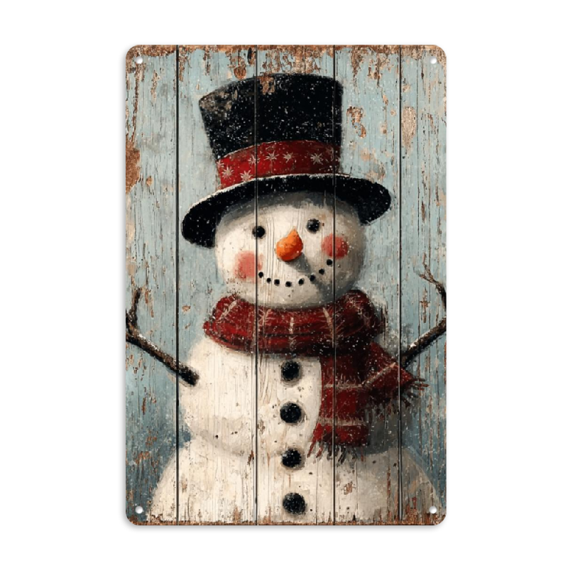 Vintage Christmas Metal Tin Sign Snowman Retro Wall Decor Christmas Tin ...