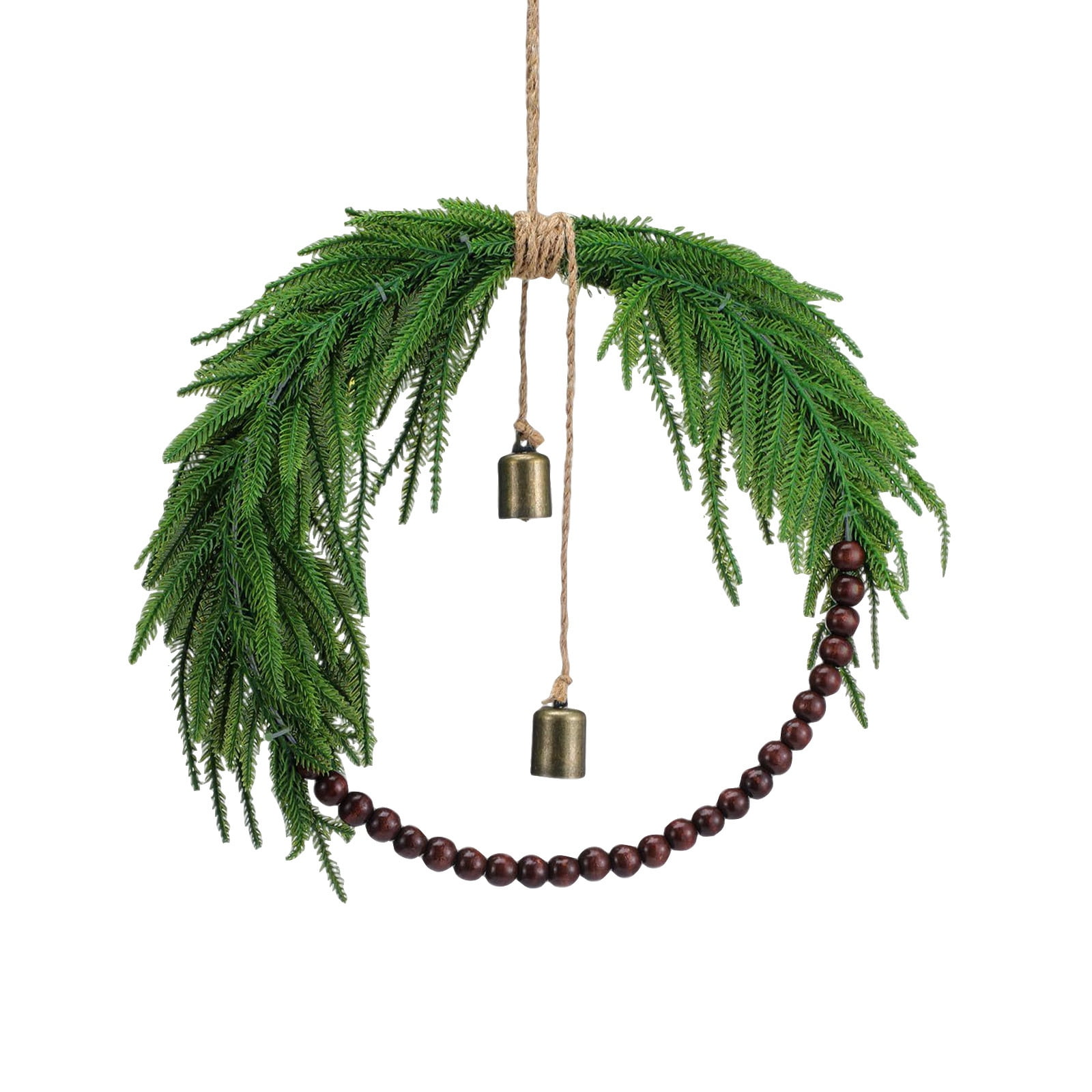 Vintage Christmas Pine Hanger with Wood Beads & Bell - Rustic Farmhouse ...