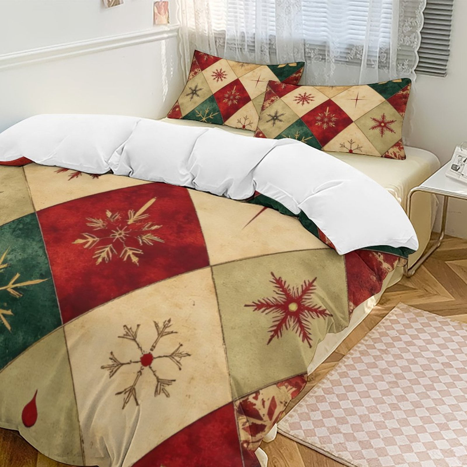 Vintage Christmas Quilt Pattern Duvet Cover Set Bedding Set Polyester ...