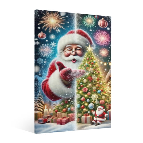 Vintage Christmas Santa Claus Under Fireworks Wall Art Paint Framed ...