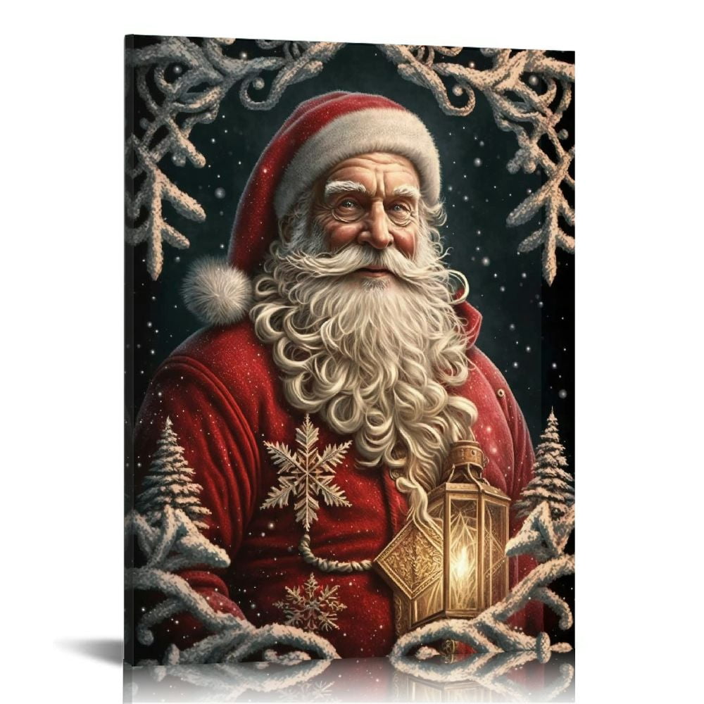 Vintage Christmas Santa Claus Portrait Canvas Wall Art, Classic ...
