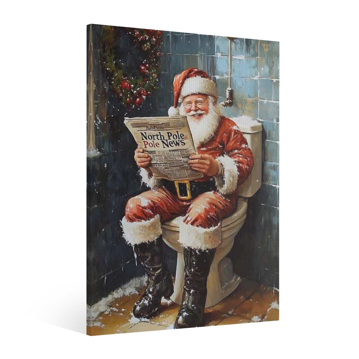 Vintage Christmas Santa Claus in the restroom Wall Art Paint Framed ...