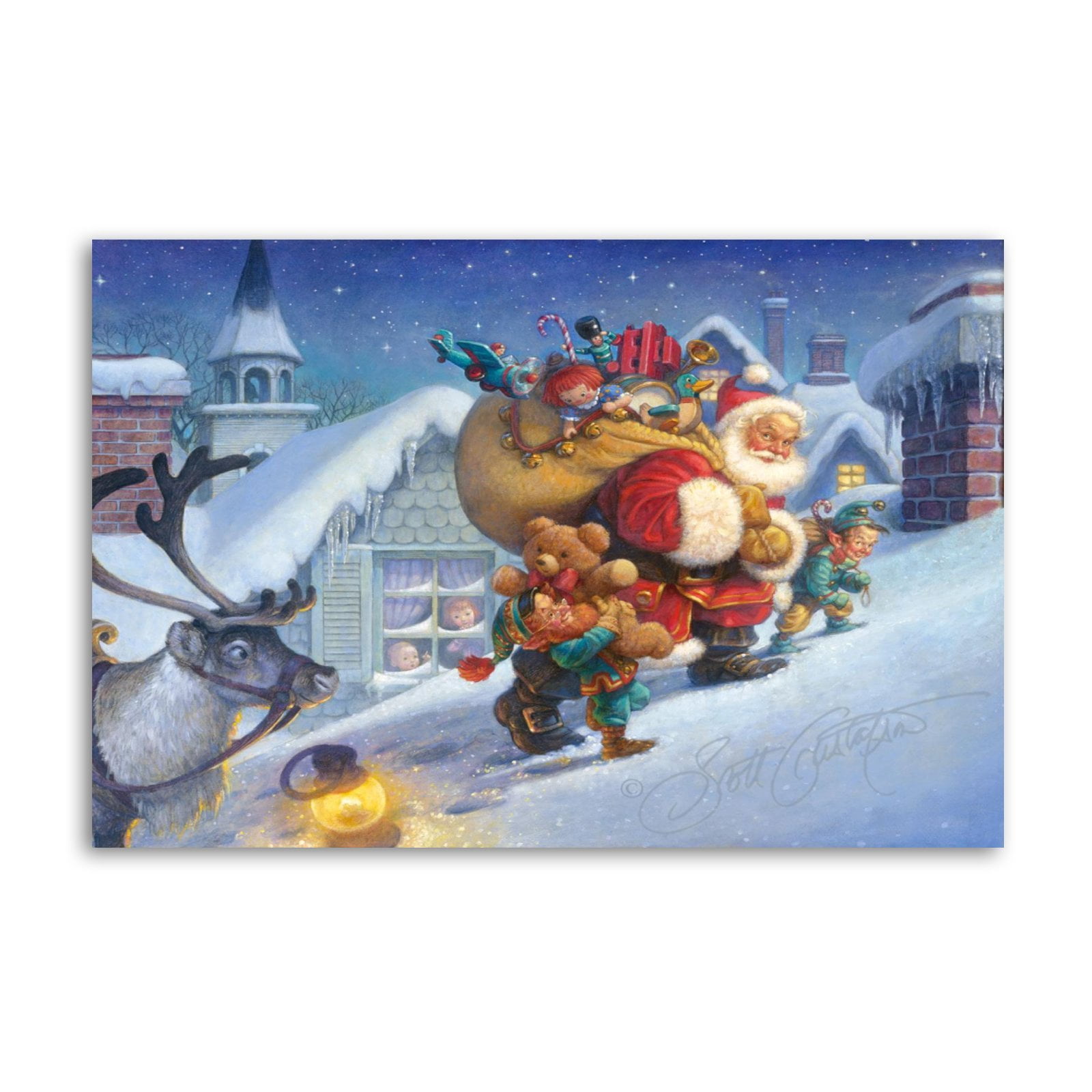 Vintage Christmas Santa Claus with Dwarfs Picture Print Wall Art Poster ...