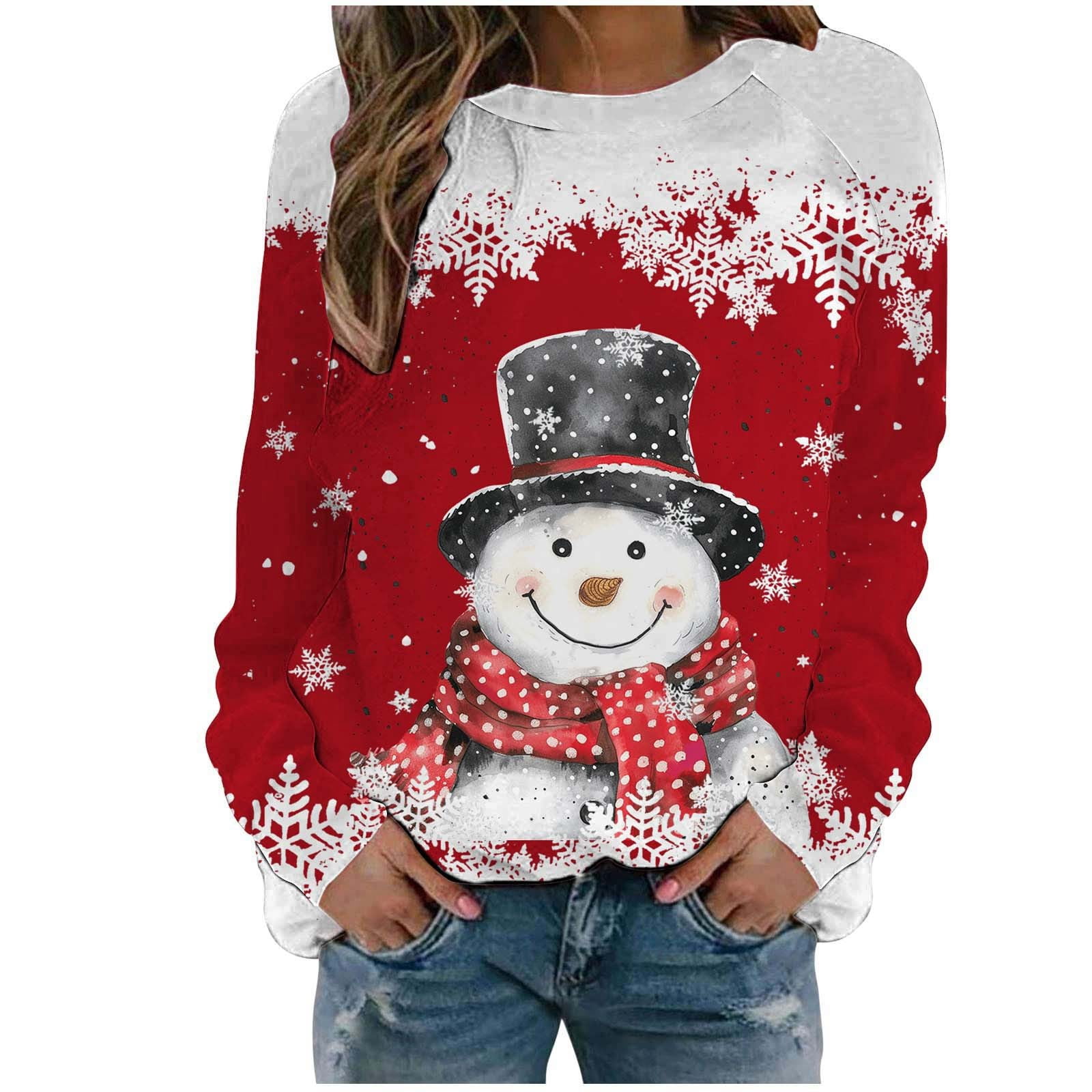 Vintage Christmas Shirts for Women Round Neck Fashion Fun Gift Reindeer ...