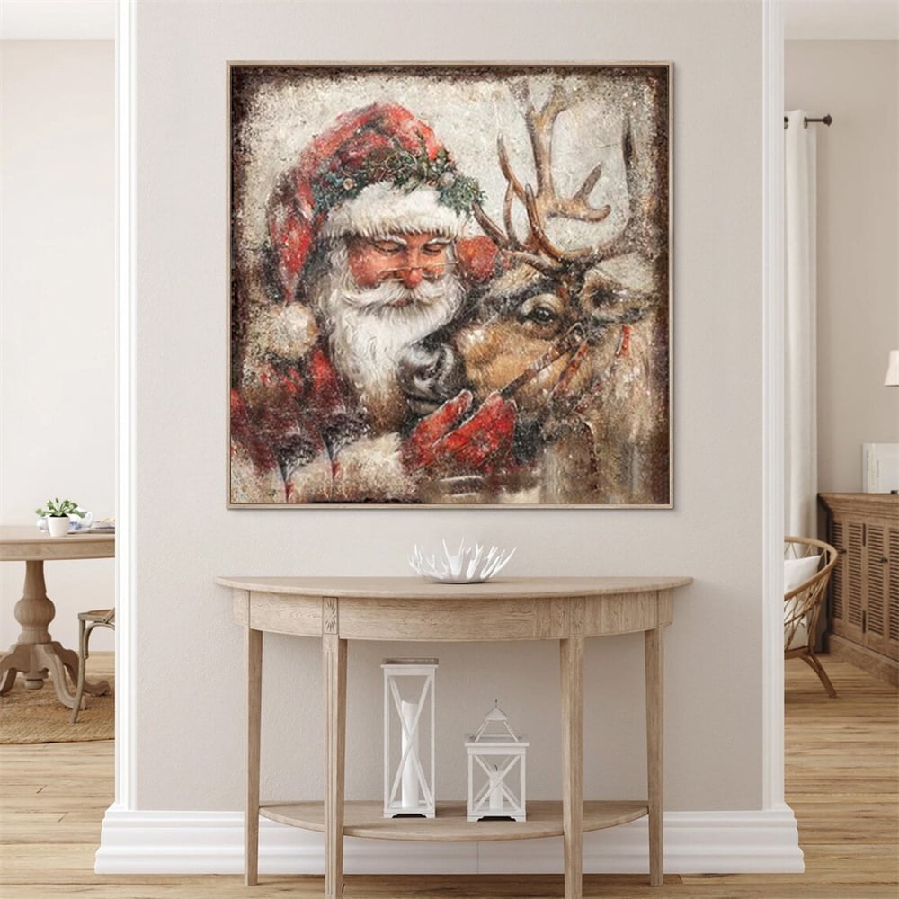 Vintage Christmas Sign Posters Rustic Santa Reindeer Mantel Print ...