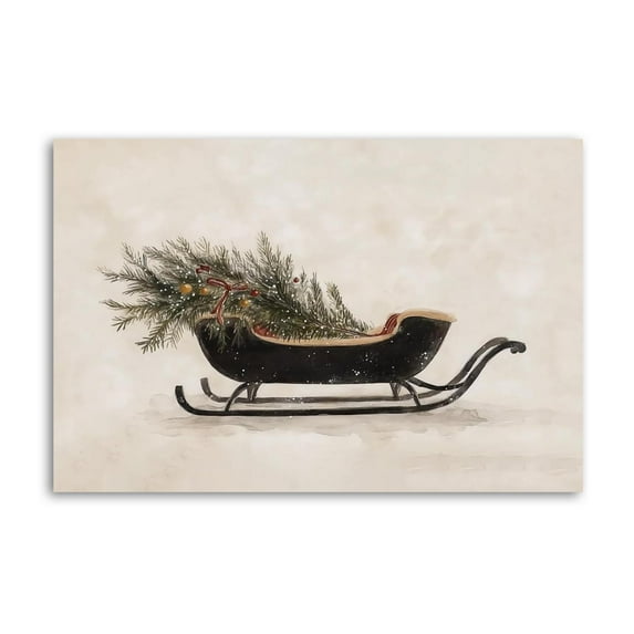 Vintage Christmas Sleigh Rustic Poster Cool Artworks Painting Wall Art ...