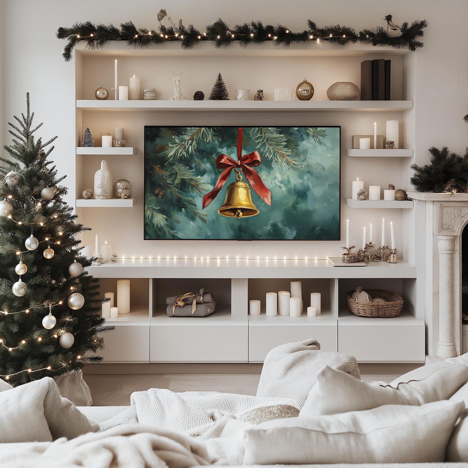 Vintage Christmas TV Art, Rustic Christmas Bells Art for the TV, Gold ...