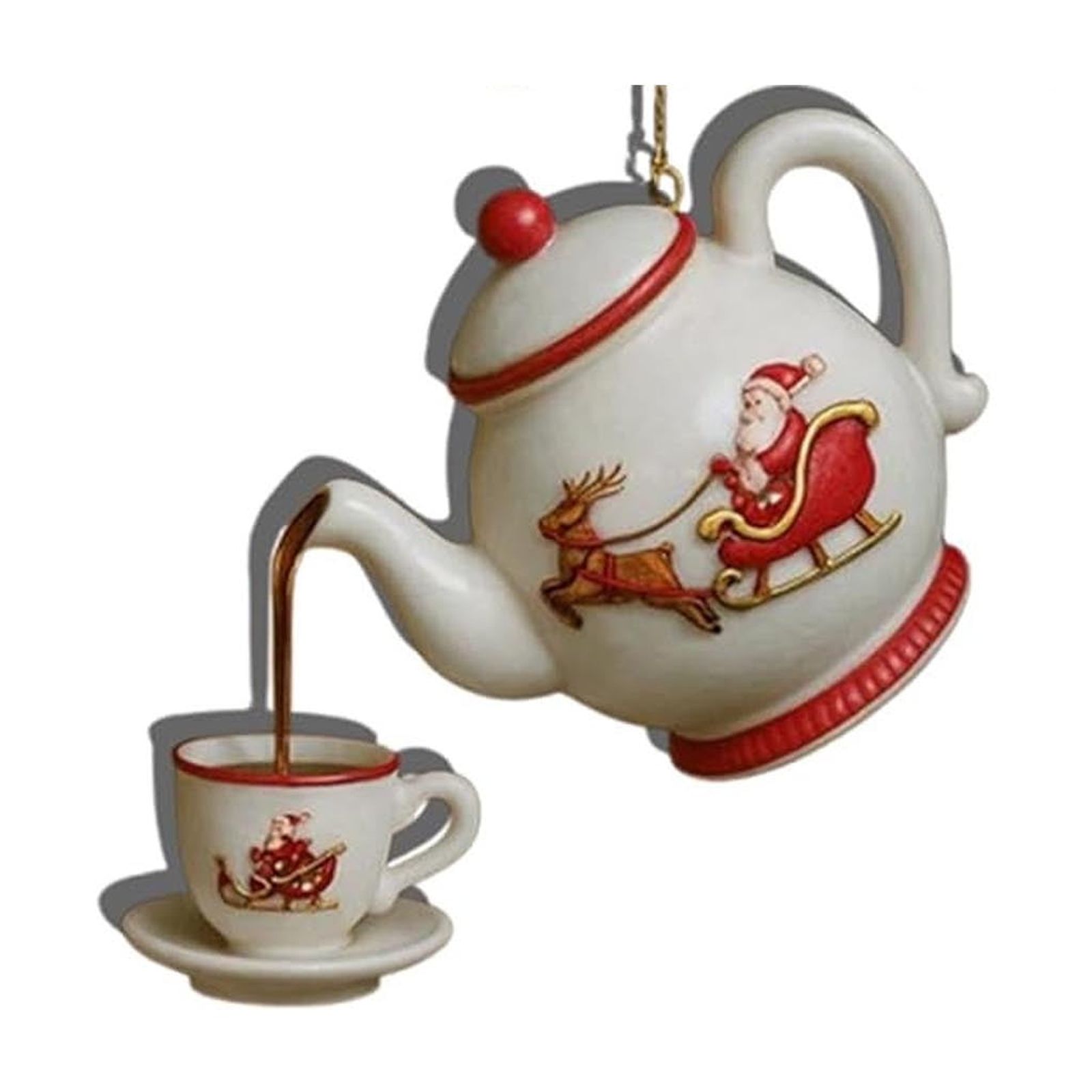 Vintage Christmas Teapot & Tea Cup Ornament - Festive Decor with Holly ...