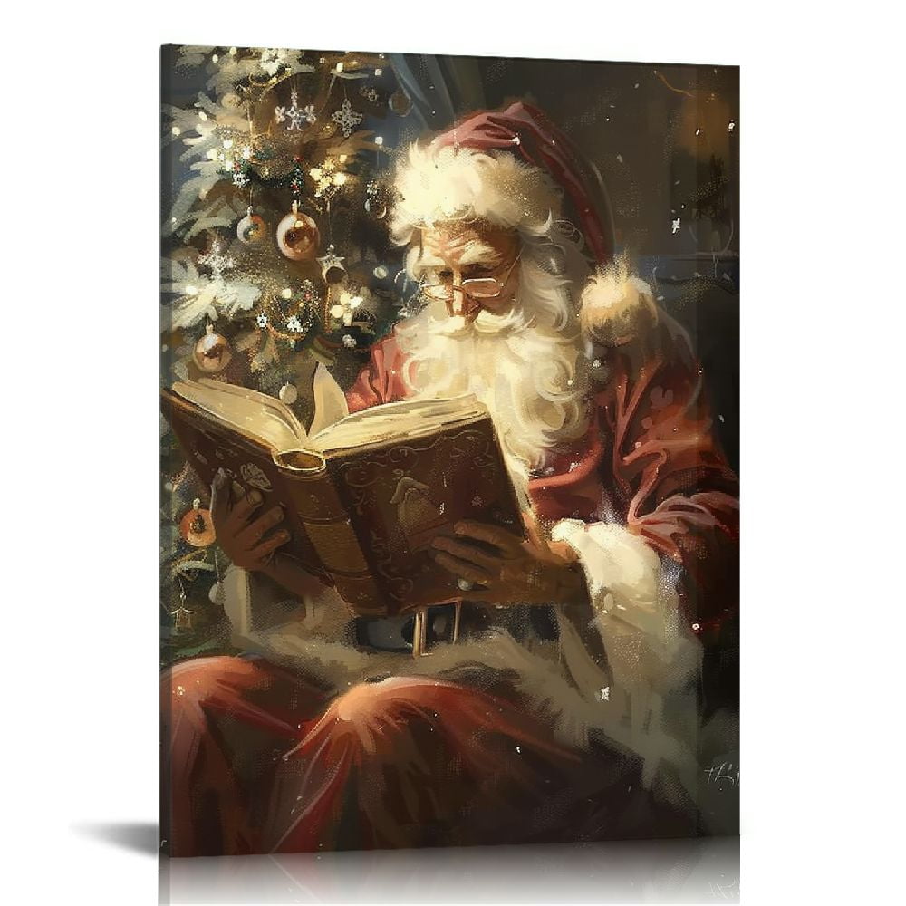 Vintage Christmas Wall Art Home Decor Santa Claus Snowman Poster Canvas Print Christmas Tree ...