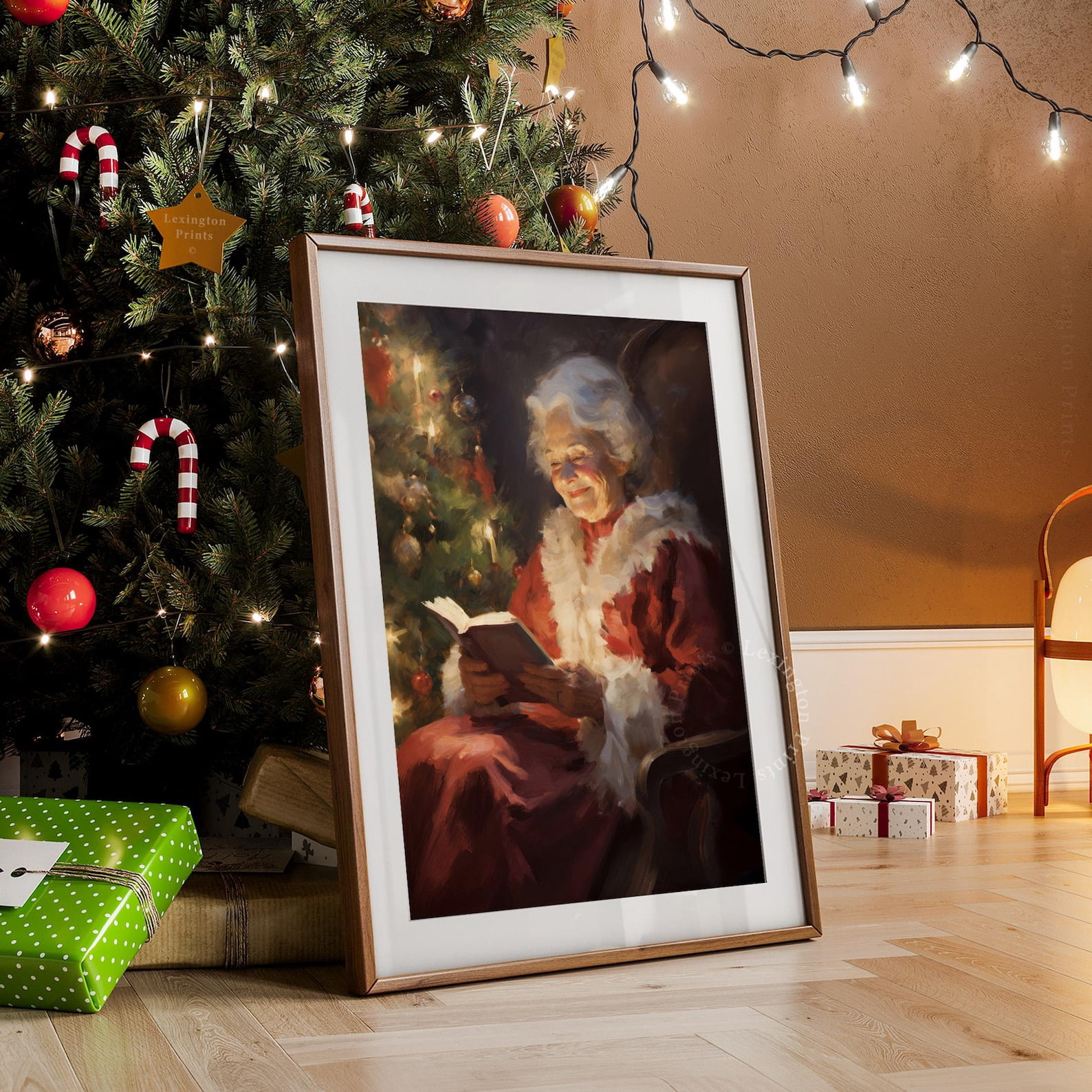 Vintage Christmas Wall Art Mrs Claus Reading Book Printable Christmas ...