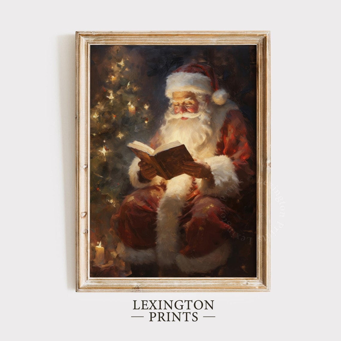 Vintage Christmas Wall Art Santa Reading Book Printable Christmas Oil ...