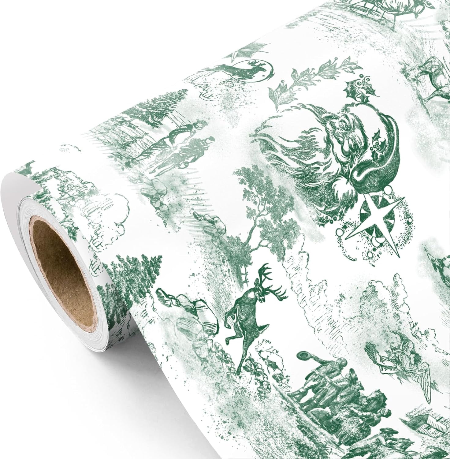 Vintage Christmas Wrapping Paper - Mini Roll - 23 Inch x 58Inch - Green ...