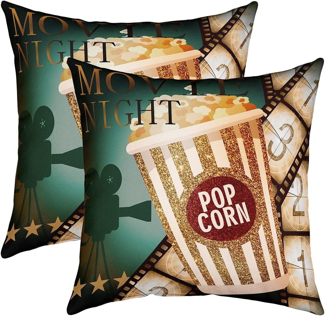 Vintage Cinema Movie Theater Square Cushion Covers Set of 2 Movie ...