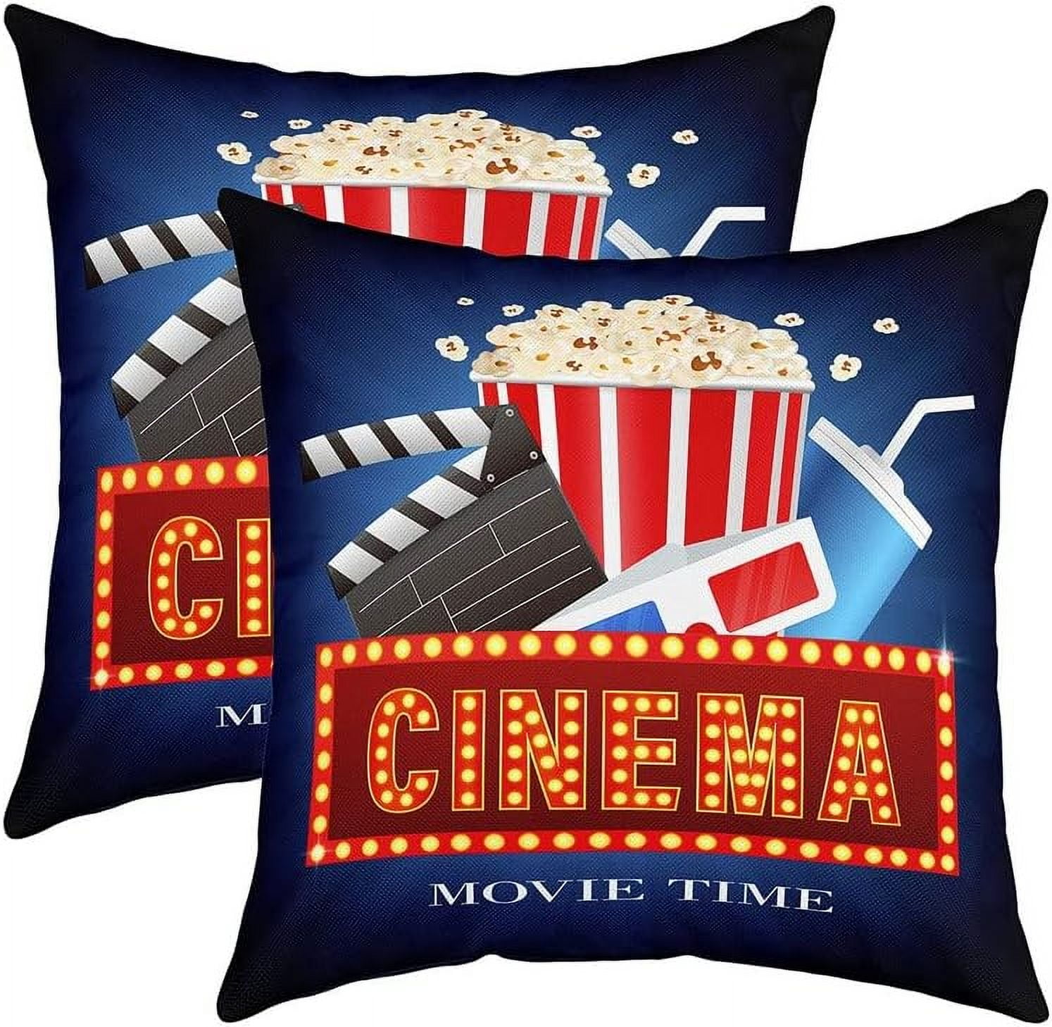 Vintage Cinema Movie Theater Throw Pillow Covers 16"x16" Set of 2 Soft ...